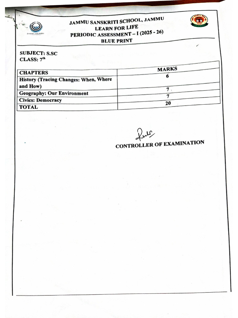 Class 7th Blue Print PA-1 | PDF