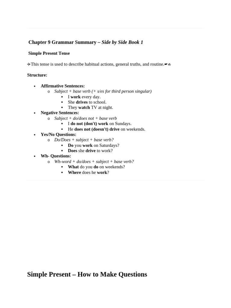 Chapter 9 Grammar Summary | PDF | Question | Subject (Grammar)