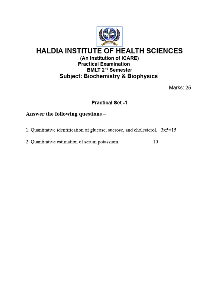 Biochemistry and Biophysics Practical Set 1 | PDF