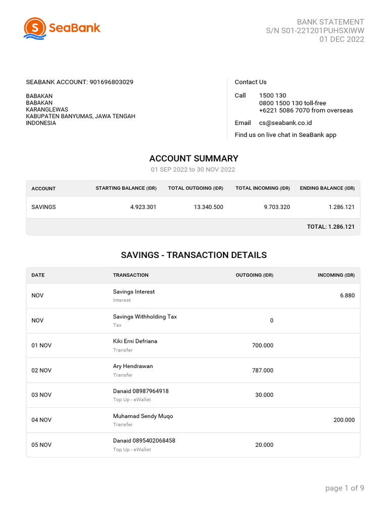 SeaBank Account Statement Summary | PDF | Personal Finance | Banking