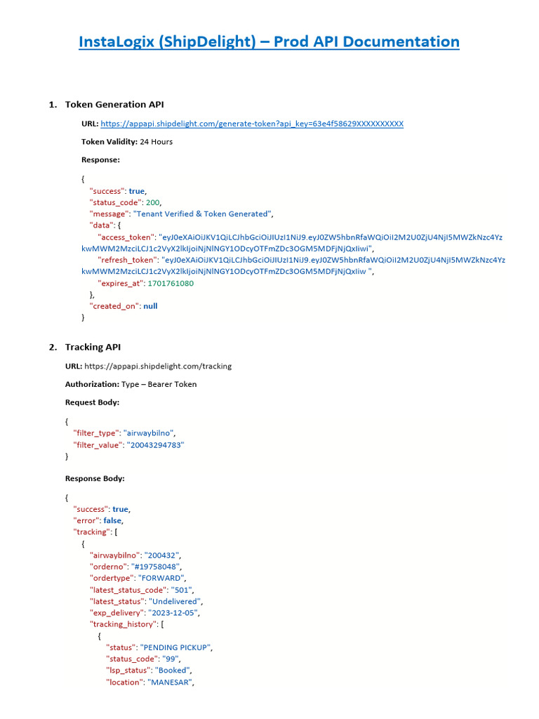 InstaLogix (ShipDelight) Prod API Documentation | PDF | Personal Identification Number
