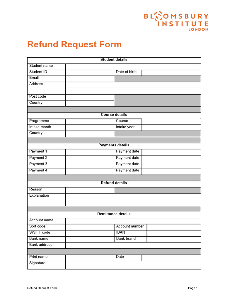 Refund Request Form Zohaib Khan | PDF