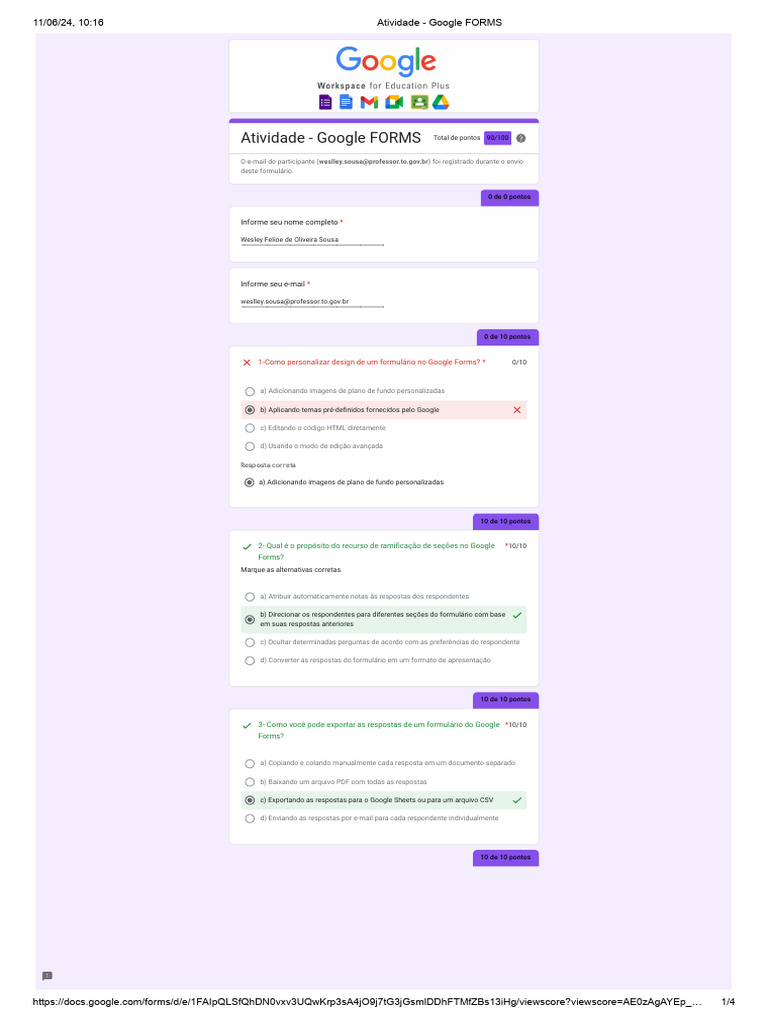 Atividade - Google FORMS | PDF | Programas | Informática