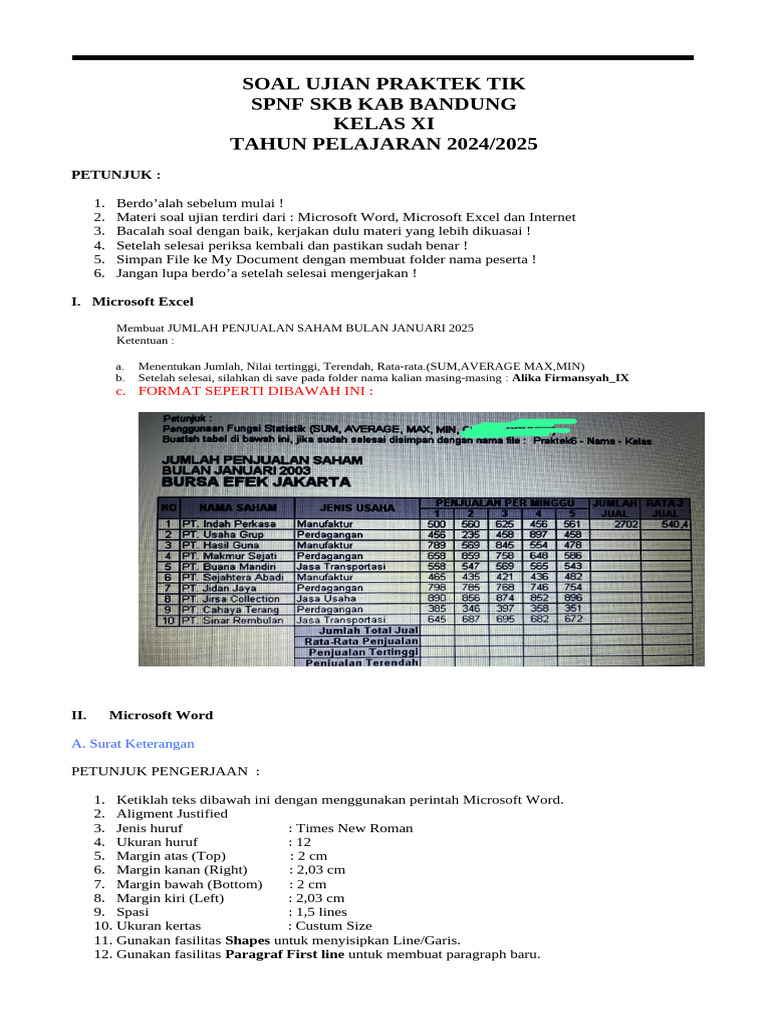 Soal Ujian Praktek Tik Kelas Xi | PDF