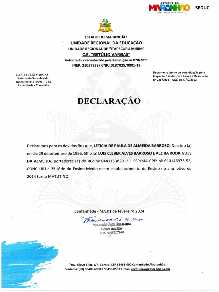 Decla. Leticia de Paula de Almeida Barroso | PDF