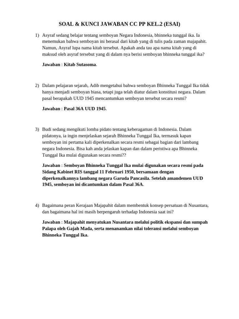 SOAL DAN KUNCI JAWABAN ASYRAF KEL 2 PPKN X.C-1 | PDF