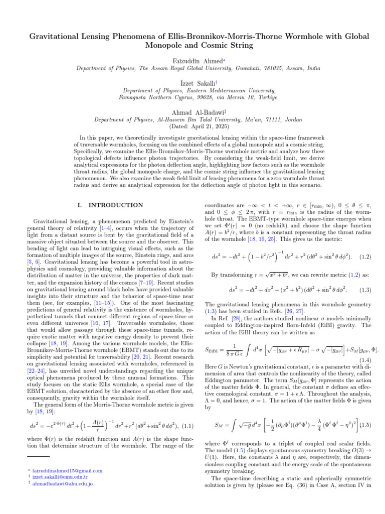 Gravitational Lensing in Wormholes | PDF | General Relativity | Spacetime
