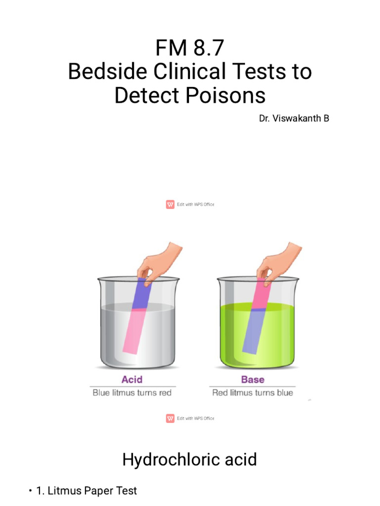 Poison Detection Bedside Tests Guide | PDF | Hydrochloric Acid | Acid