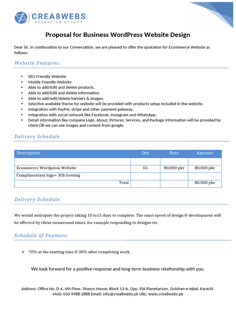 Ecommerce Website Quotation Proposal | PDF