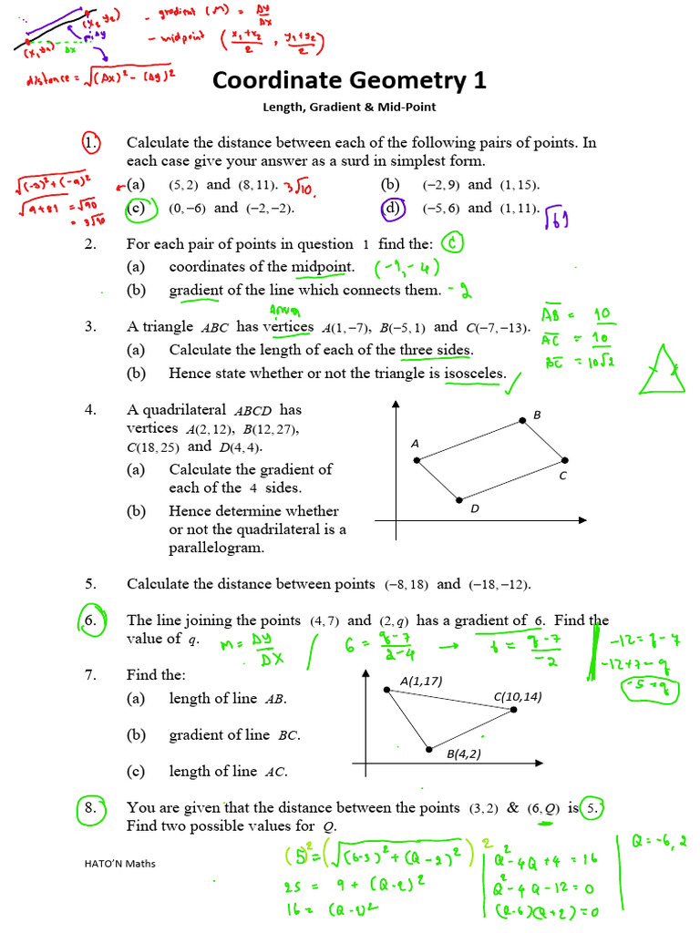 Coordinate Geometry: Length, Gradient, Mid-Point | PDF