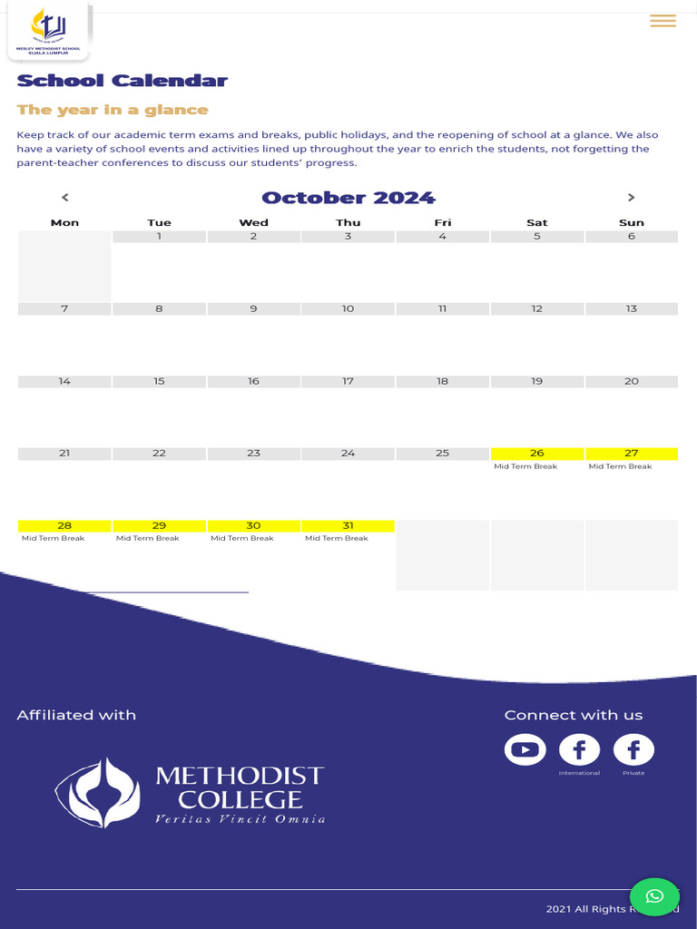 Wesley Methodist School Calendar 2025 | PDF | Educational Stages | Schools