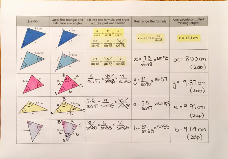 MUST Sine Rule Missing Length SOLUTIONS | PDF