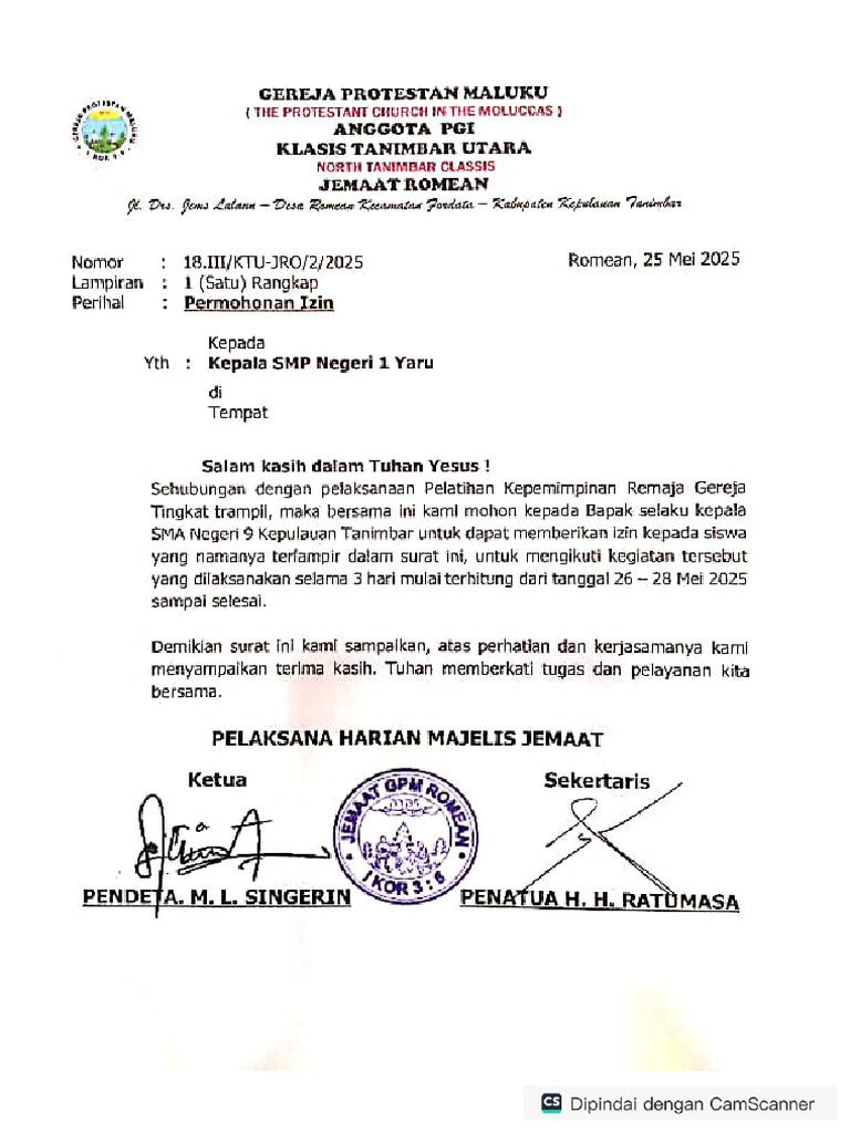 Surat Izin Jemaat GPM Romean | PDF