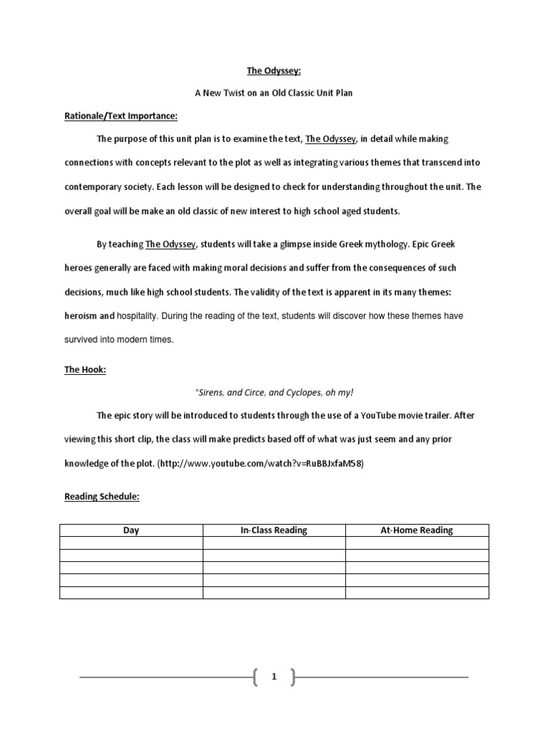 Odyssey Unit Plan for High School Students | PDF | Odyssey | Lesson Plan