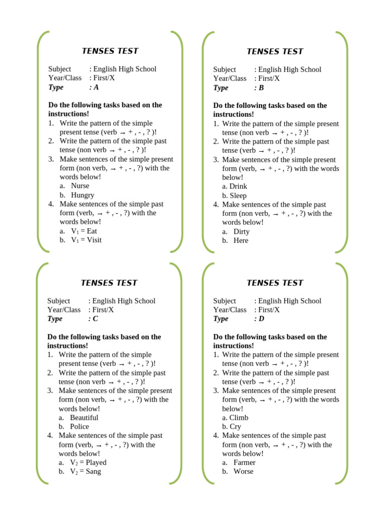ENGLISH TEST X First Year | PDF | Verb | Linguistics