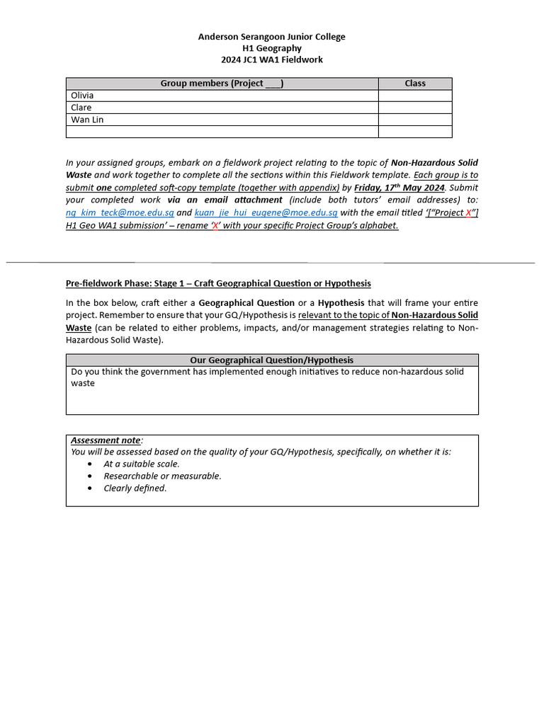 2024 H1 Geo WA1 Fieldwork Assignment Template | PDF | Survey Methodology | Risk