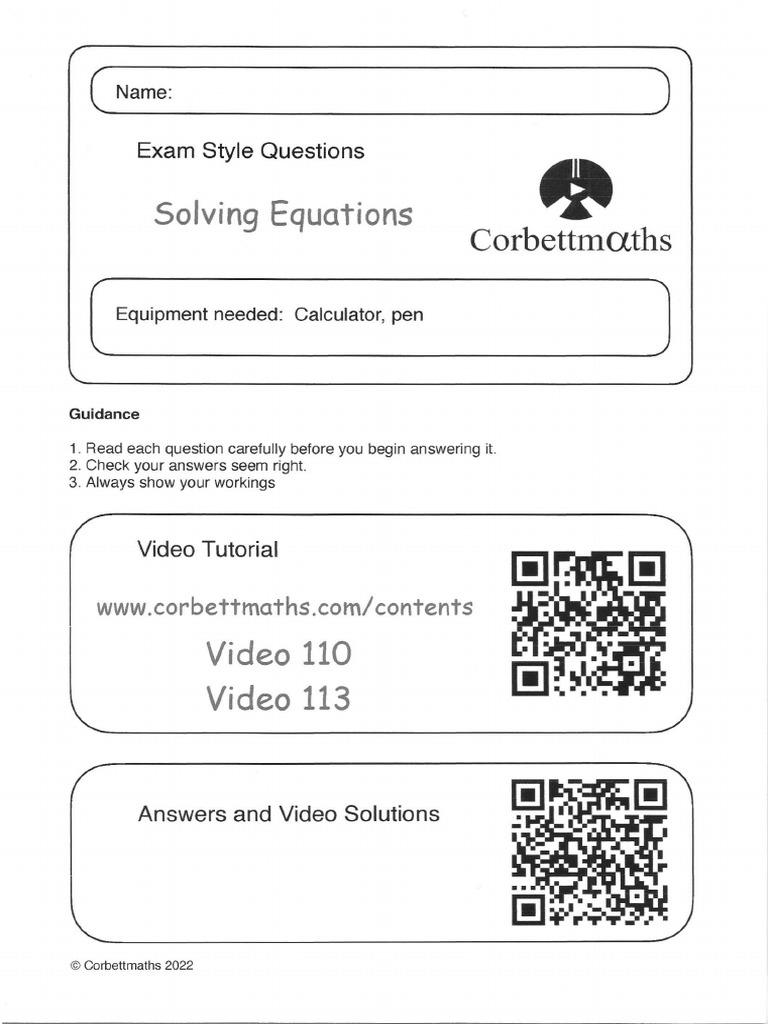 Solving Equations PQ Answers | PDF