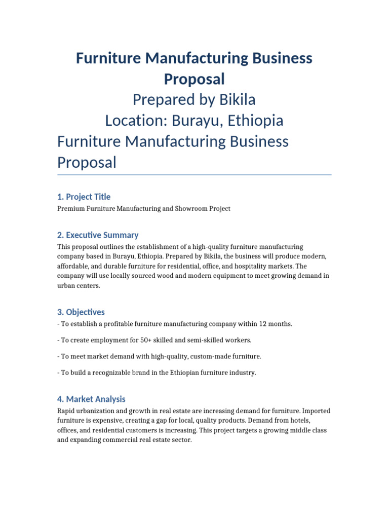Premium Furniture Manufacturing Proposal | PDF | Furniture | Cabinetry
