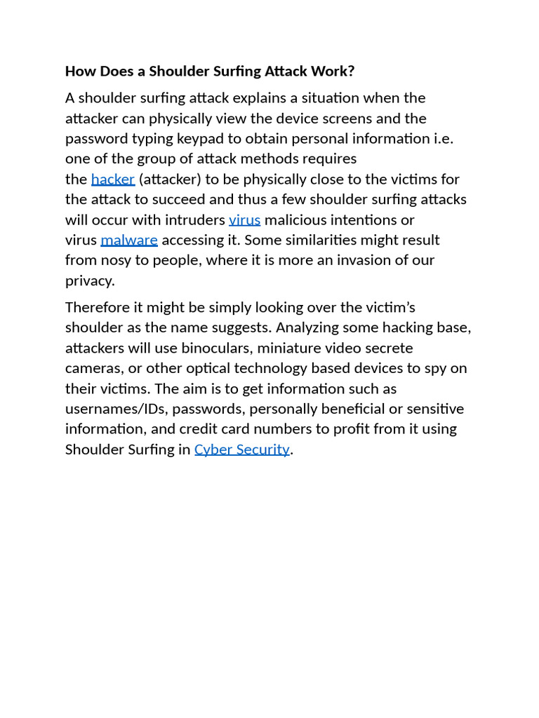 How Does A Shoulder Surfing Attack Work | PDF