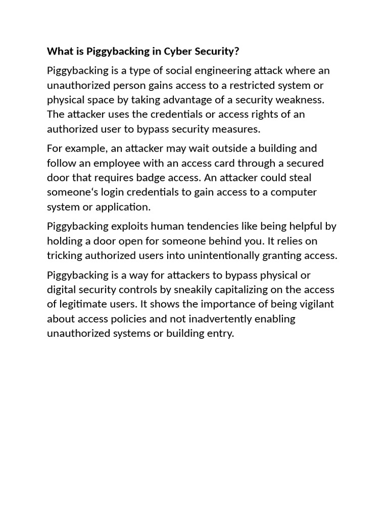 What Is Piggybacking in Cyber Security | PDF