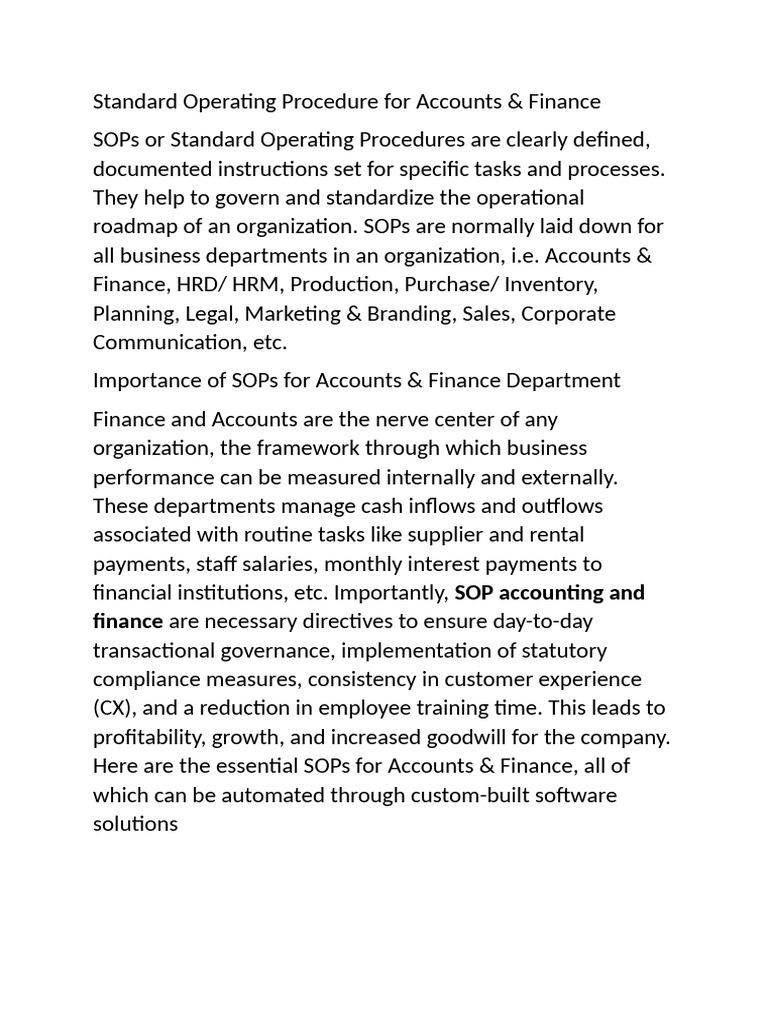 Standard Operating Procedure For Accounts | PDF