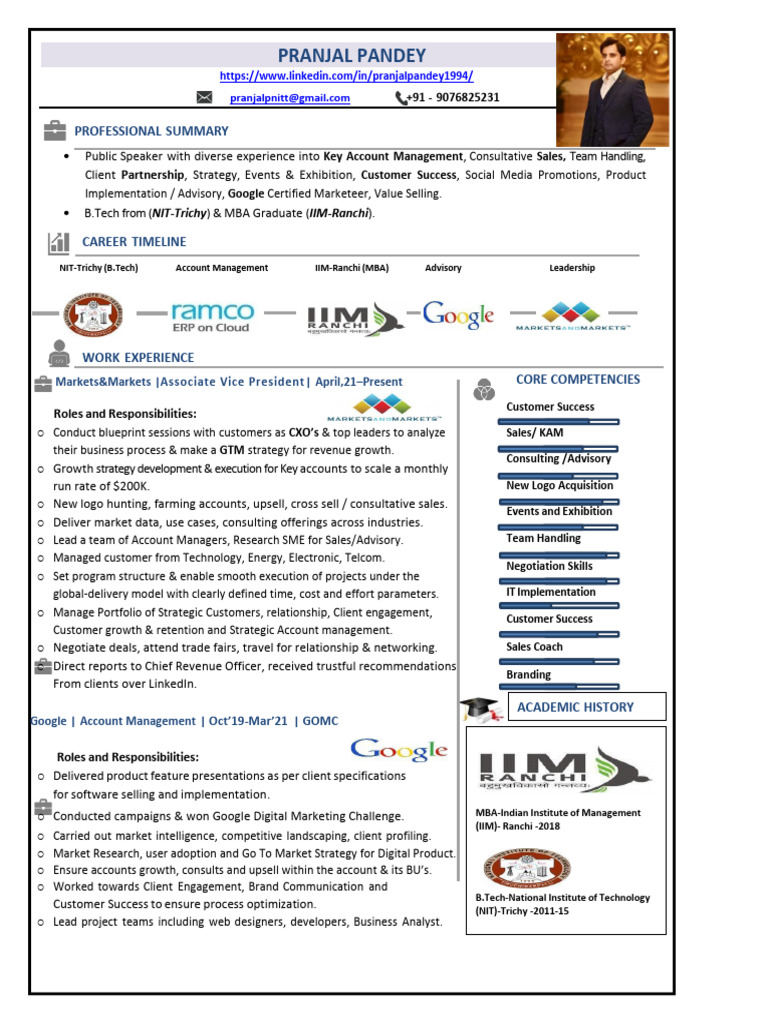 Pranjal Pandey - IIM (MBA) - Associate Vice President | PDF | Marketing | Sales