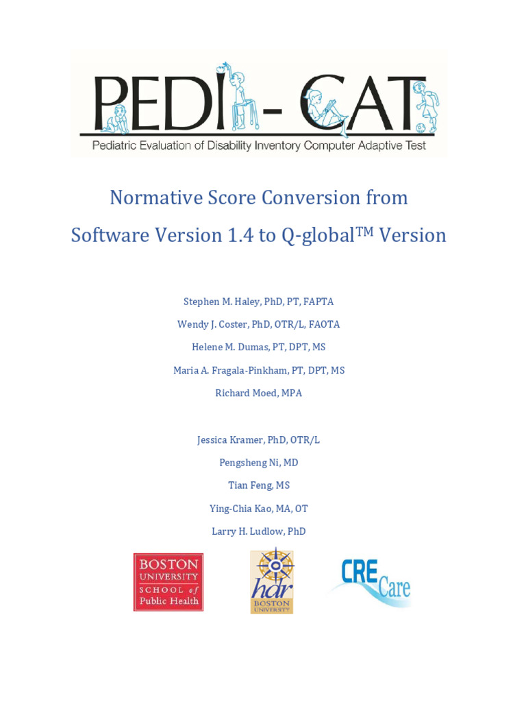 PEDI-CAT Normative Score Conversion From Software v1.4 To Q-Global ...