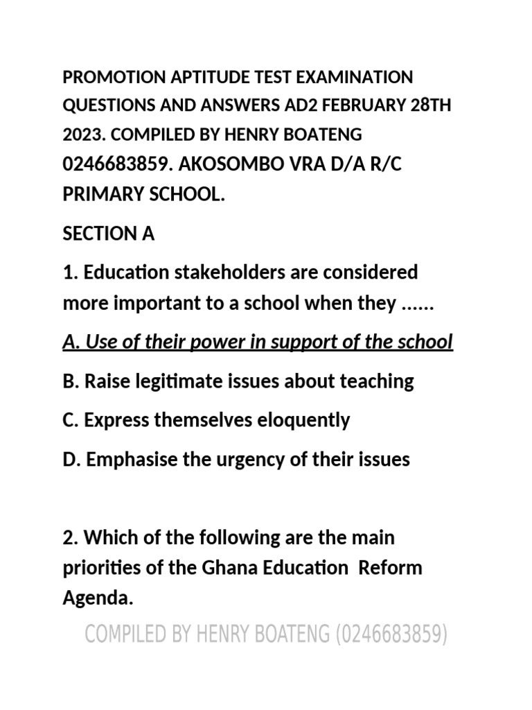 Ad2 28TH Feb 2023 Questions and Answers | PDF | Educational Assessment | Teachers