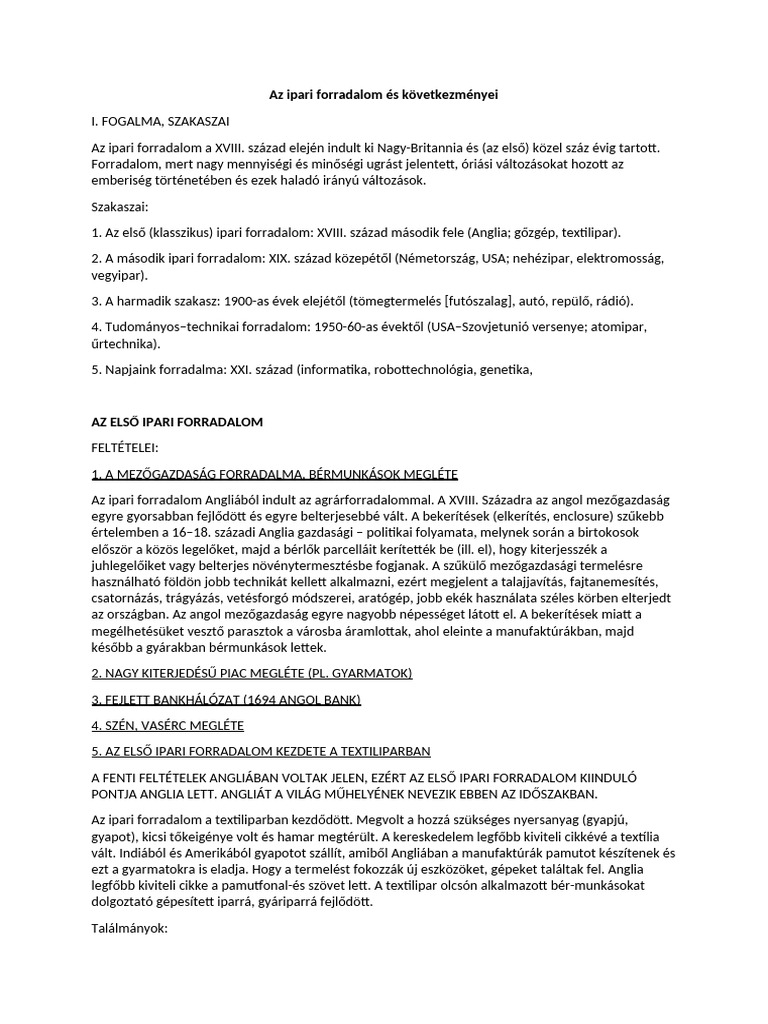 Az Ipari Forradalom És Következményei | PDF