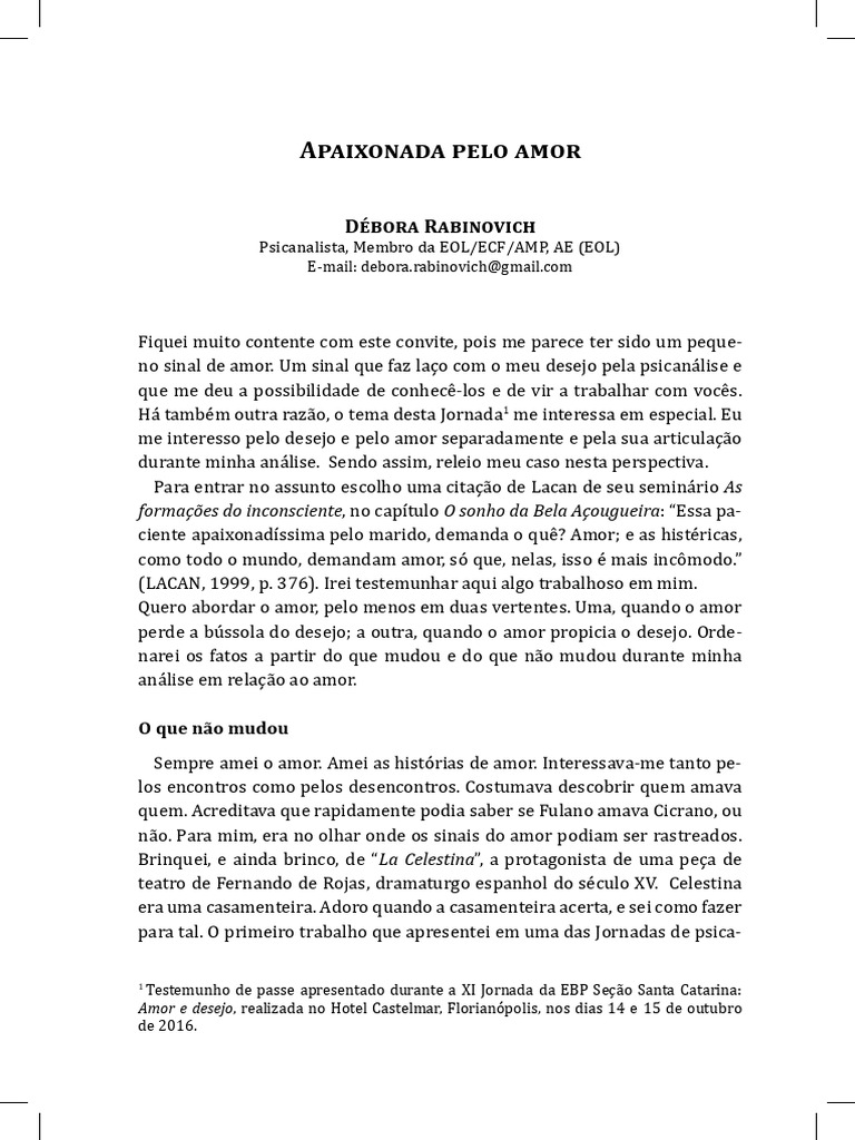 Caso Clínico para Aula 14.07 | PDF | Amor | Jacques Lacan