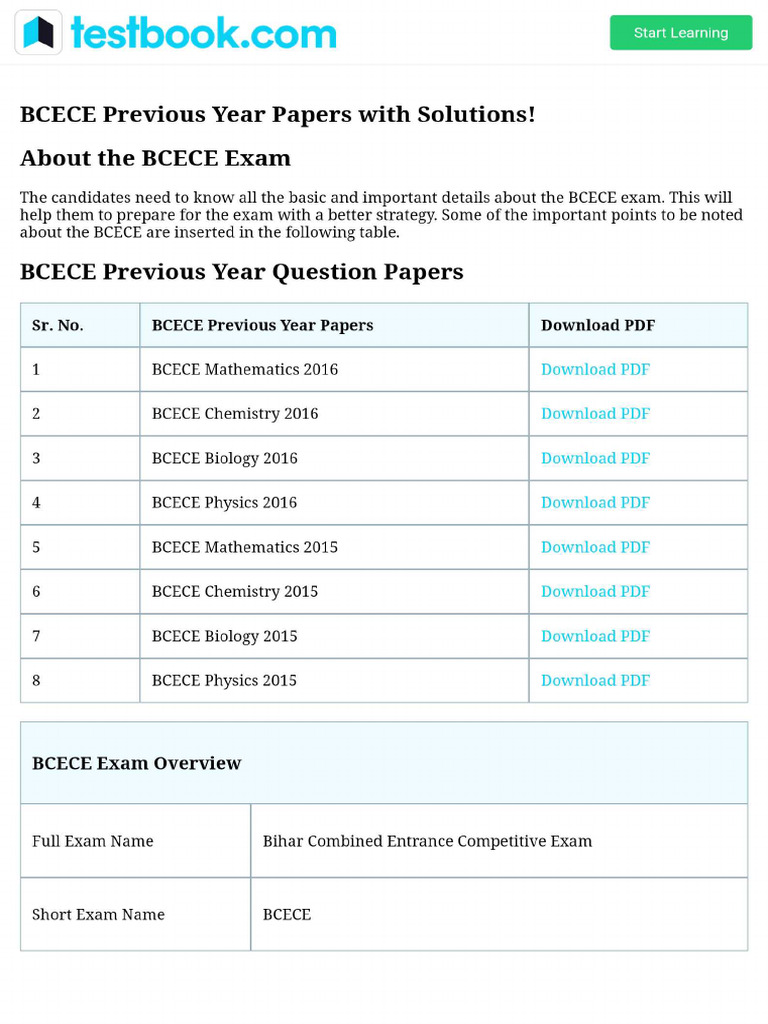 BCECE Previous Year Papers With Solutions! | PDF