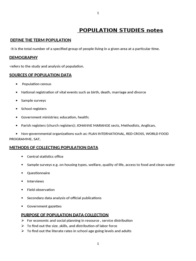 Population Studies: Data Collection & Analysis | PDF | Maternal Death ...