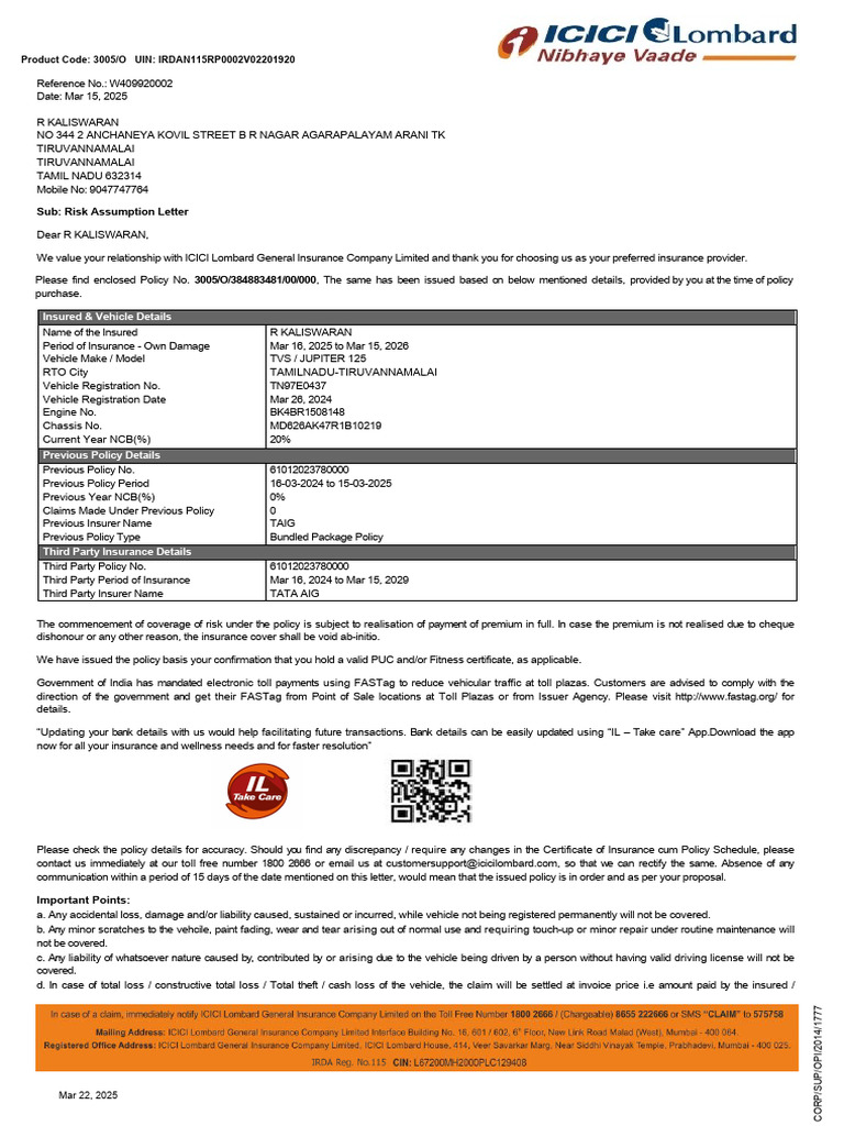 Policy Copy 3005O38488348100000 | PDF | Insurance | Pro Rata