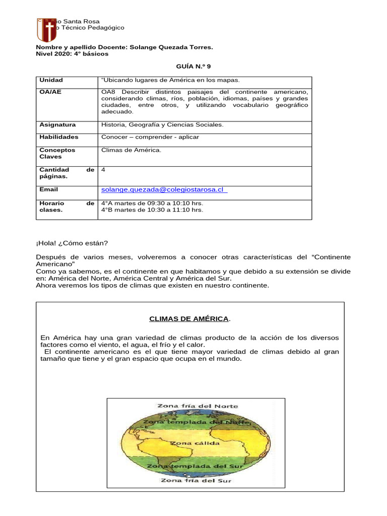 4tos Historia Guia9 | PDF | Clima | Américas