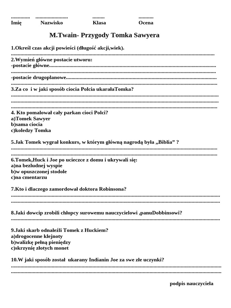 Przygody Tomka Sawyera | PDF