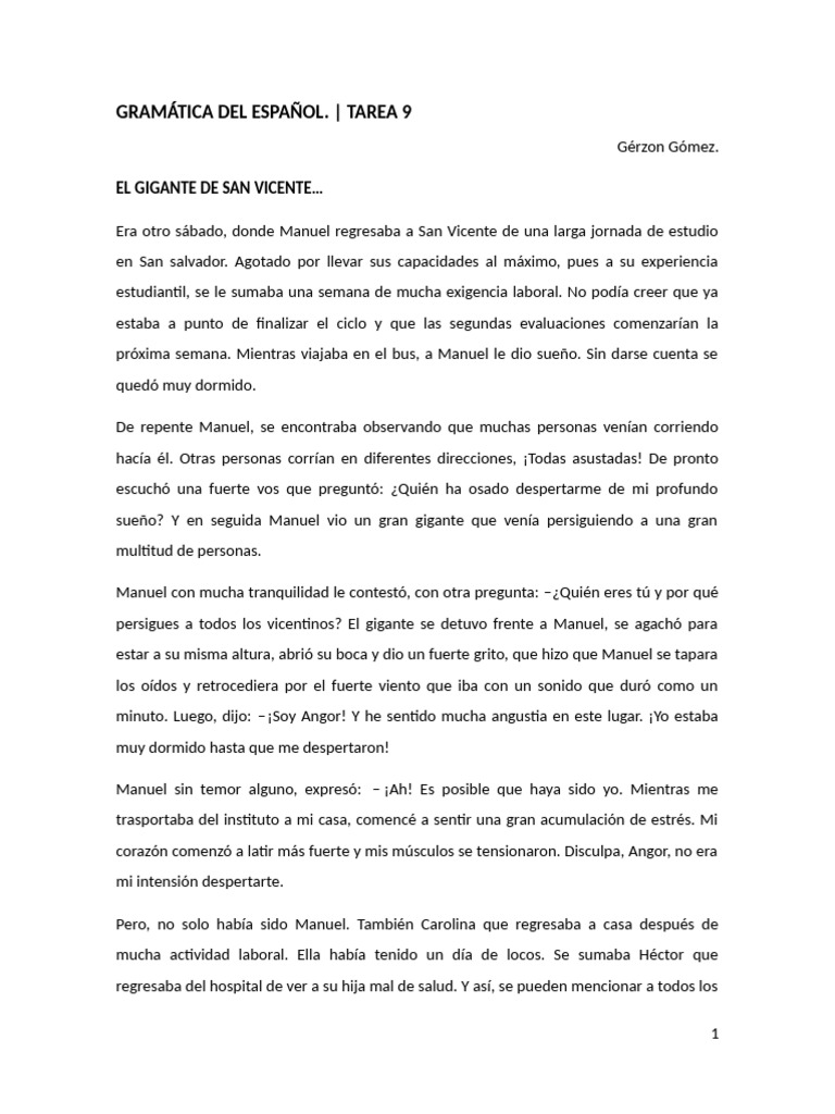 EL GIGANTE DE SAN VICENTE, Cuento Gérzon | PDF