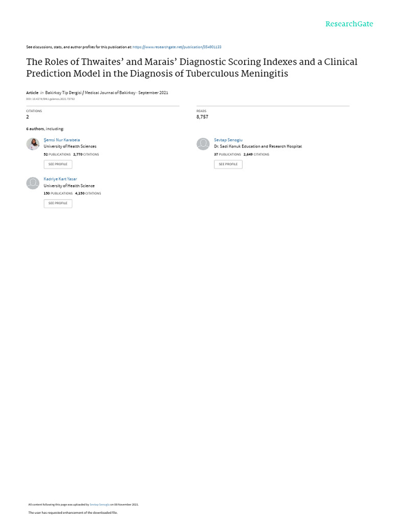 The Roles of Thwaites and Marais Diagnostic Scor | PDF | Tuberculosis ...