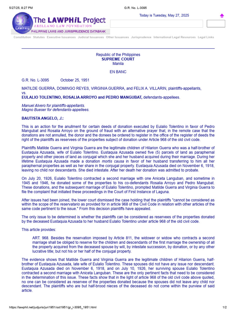 Supreme Court Ruling on Property Donation Case | PDF | Marriage | Justice