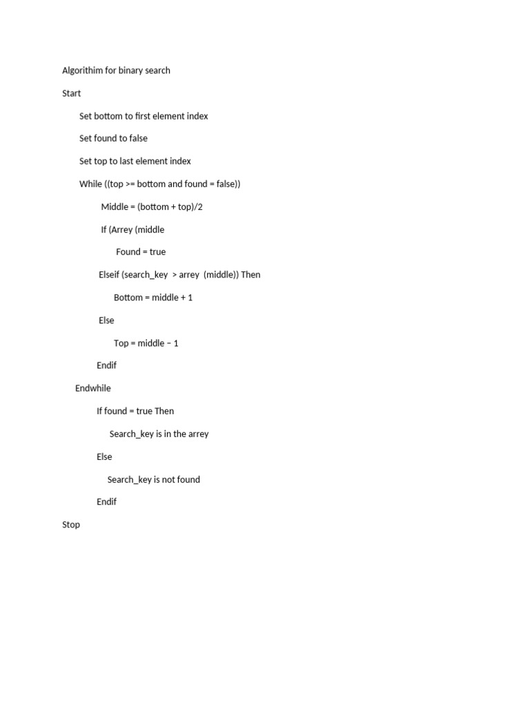 Algorithim For Binary Search | PDF