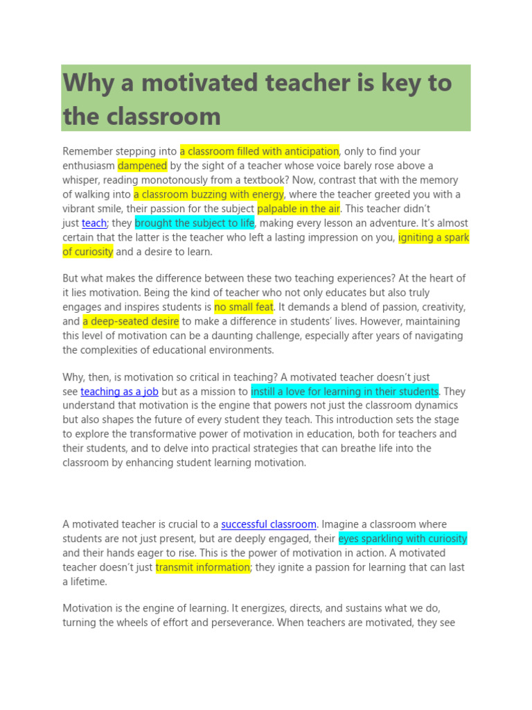 Why A Motivated Teacher Is Key To... | PDF | Motivational | Motivation