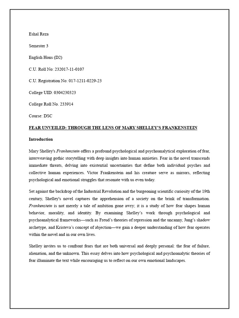 Fear Unveiled in Mary Shelley's Frankenstein | PDF | Frankenstein ...