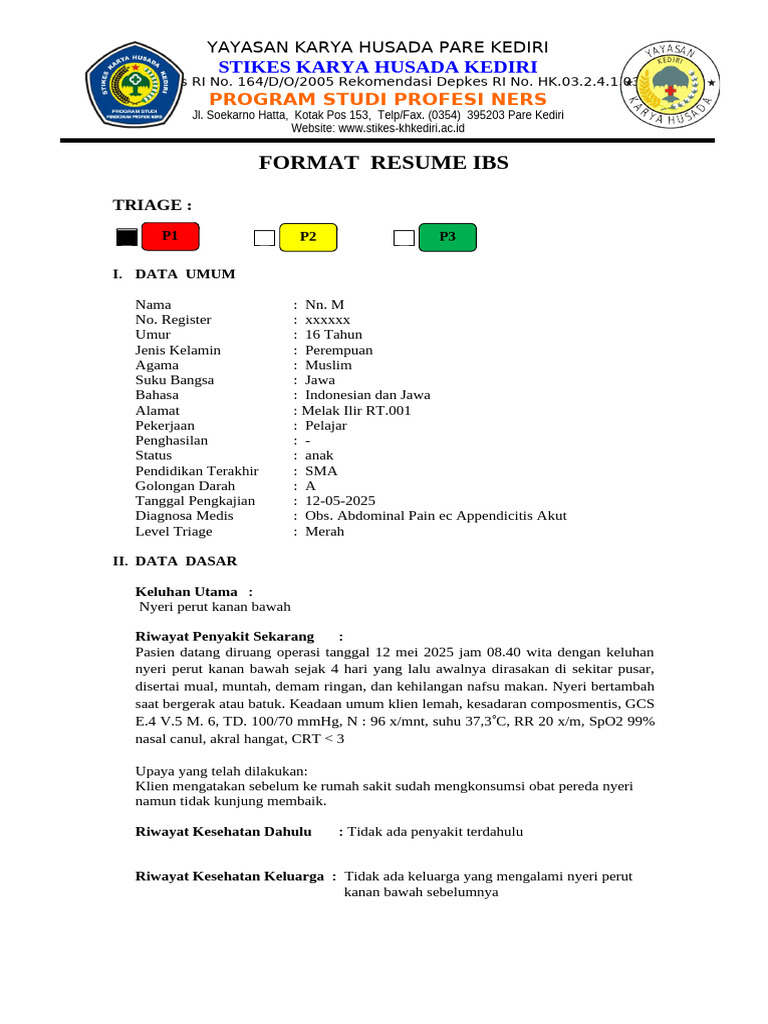 Resume NN.M Dengan Appendicitis | PDF