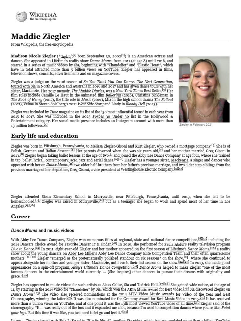 Maddie Ziegler - Wikipedia | PDF