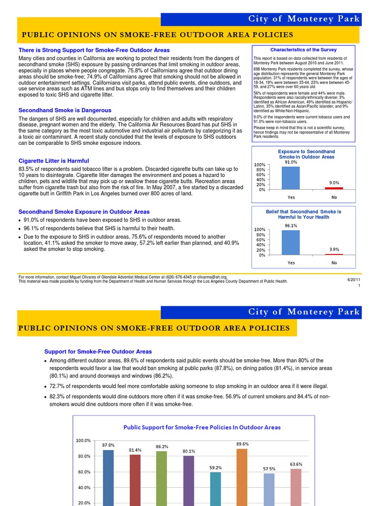 Monterey Park Outdoor Smoking Areas Survey Results | PDF | Cigarette ...