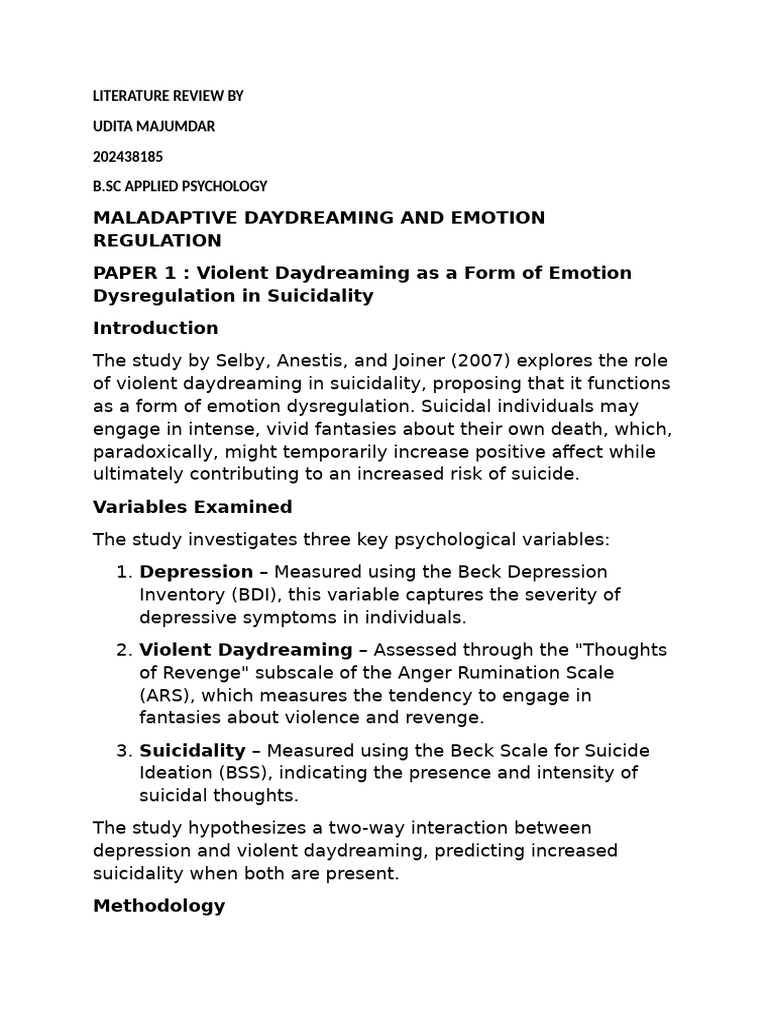 Maladaptive Daydreaming and Emotion Regulation | PDF | Major Depressive ...