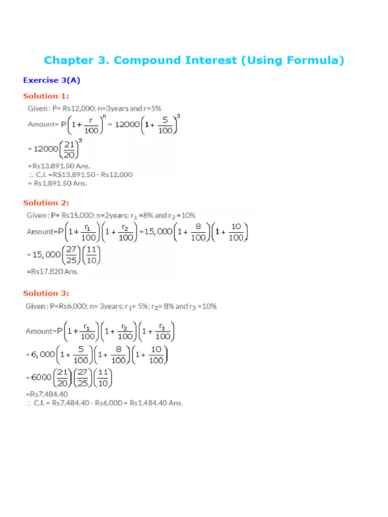 Selina Concise Maths Solutions Class 9 Chapter 3 Compound Interest Using Formula | PDF ...