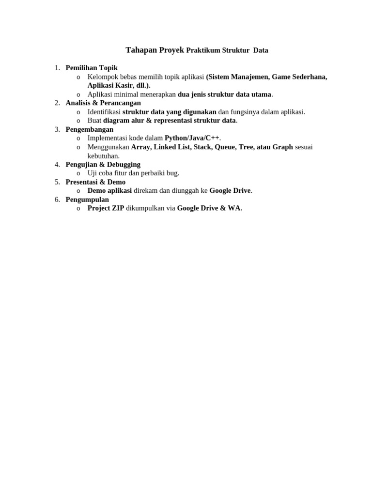 Tahapan Proyek Praktikum Struktur Data | PDF