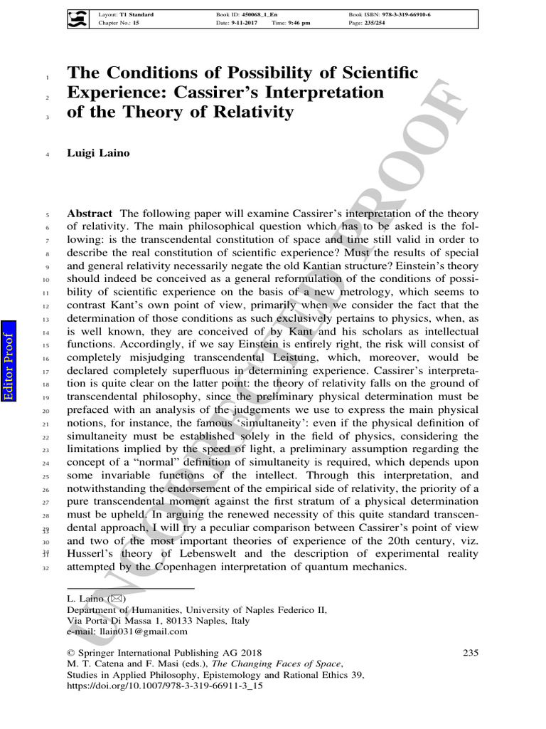 The - Conditions - of - Possibility - of - Scientific Experience. Cassirer Interpretations of ...