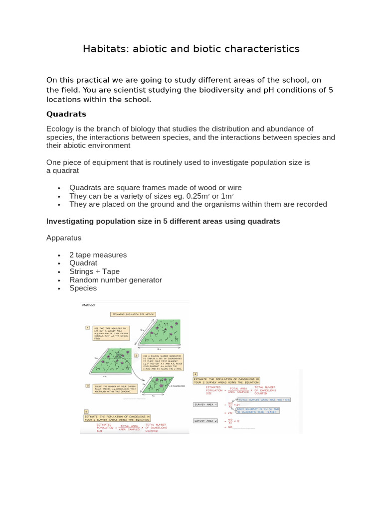 Habitats Abiotic and Biotic Characteristics | PDF