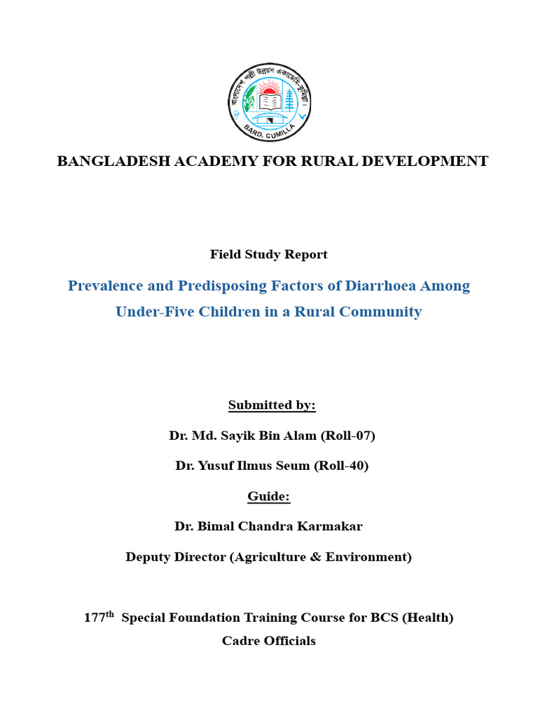 Field Study Under 5 Diarrhoea 6.11.24 | PDF | Diarrhea | Hand Washing